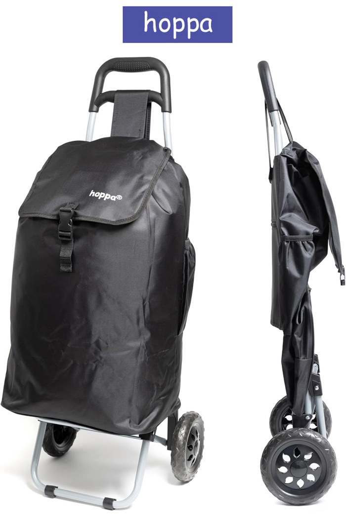 Hoppa Plain Black Large 57 Litre Capacity 2 Wheel Folding Shopping ...